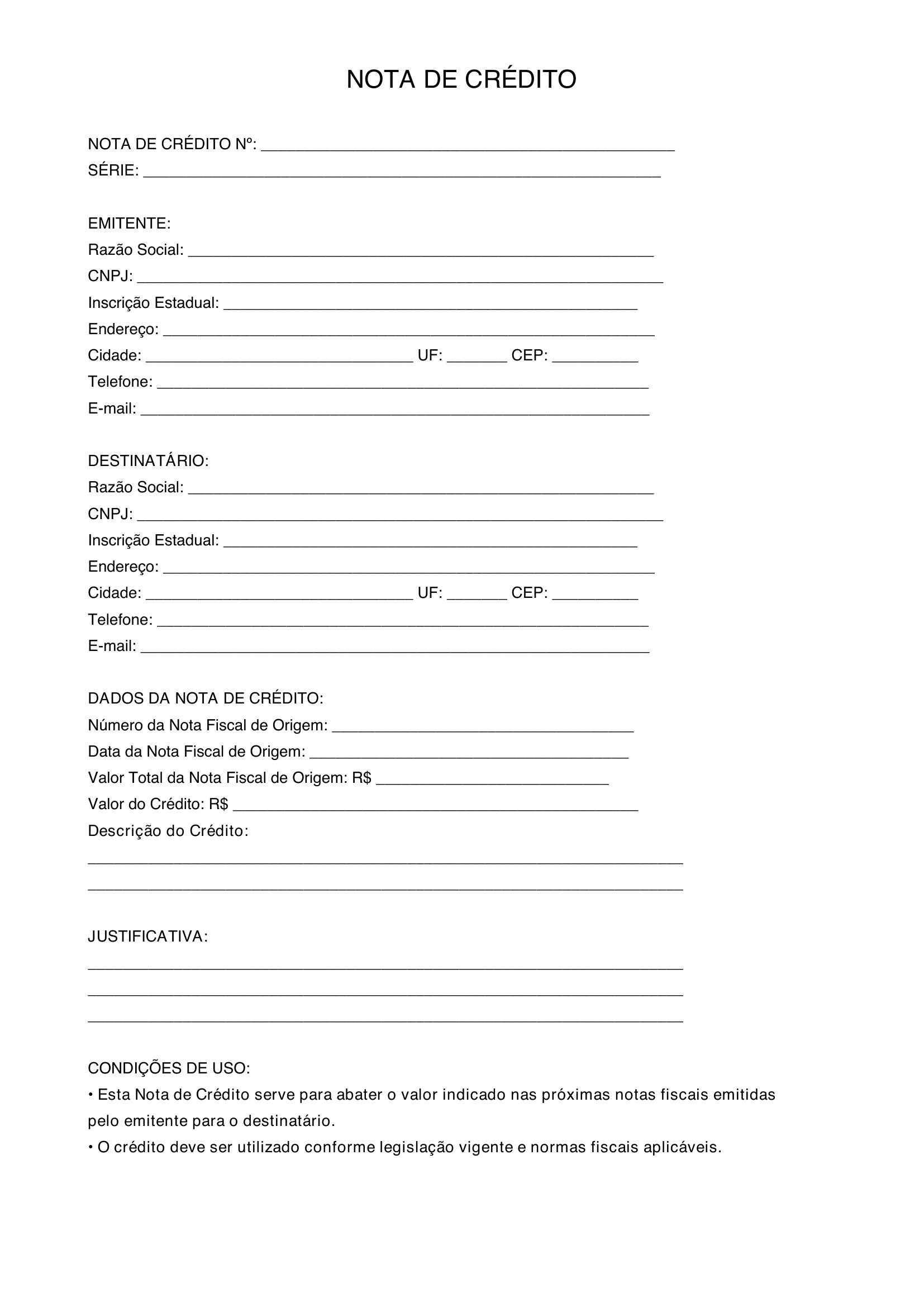 Modelo De Nota De Credito